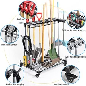 QTJH Mobile garden tool organizer metal Garage Storage Holder storage large long lawn tools heavy duty tool rack sturdy yard cart