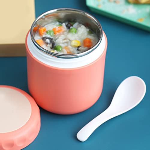 DENPETEC Vacuum Insulated Food Jar, Thermal Soup Cup for Hot Food,Insulated Water Cup Kitchen Stainless Steel Portable Sealed Bento Box Lunch Box Container (Pink, Spoon not included)