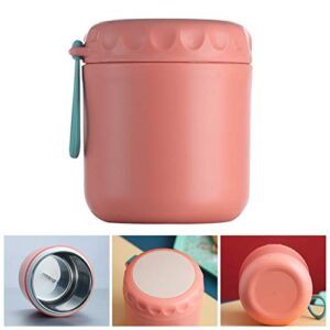 DENPETEC Vacuum Insulated Food Jar, Thermal Soup Cup for Hot Food,Insulated Water Cup Kitchen Stainless Steel Portable Sealed Bento Box Lunch Box Container (Pink, Spoon not included)