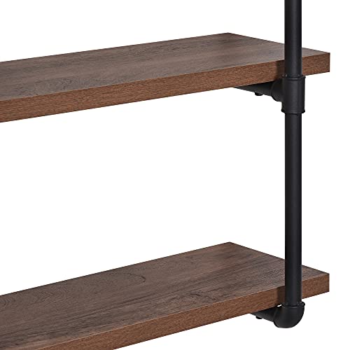 HOMCOM 3-Tier Industrial Pipe Shelves Floating Wall Mounted Bookshelf, Metal Frame Display Rack, 1.25" Thickness Shelving Unit for Farmhouse, Kitchen, Bar, Rustic Brown