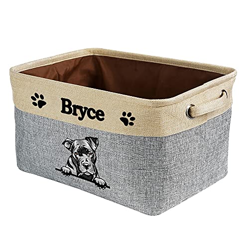 MALIHONG Personalized Foldable Storage Basket with Lovely Dog Pit Bull Collapsible Sturdy Fabric Pet Toys Storage Bin Cube with Handles for Organizing Shelf Home Closet, Grey and White