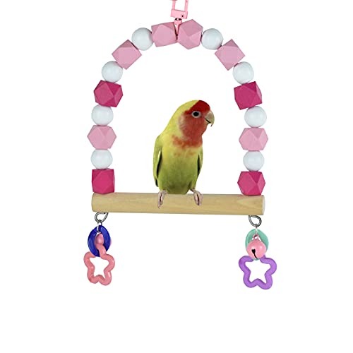 GUANLANT Bird Swing Perch, Birdcage Swing for Small Birds, Parrot Wood Stand Colorful Bead Swing with Bell, Hanging Bird Cage Toy, Parakeet Stand Climbing Toy for Lovebirds Conures Cockatiels Budgies