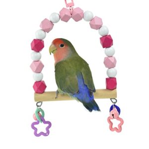 GUANLANT Bird Swing Perch, Birdcage Swing for Small Birds, Parrot Wood Stand Colorful Bead Swing with Bell, Hanging Bird Cage Toy, Parakeet Stand Climbing Toy for Lovebirds Conures Cockatiels Budgies