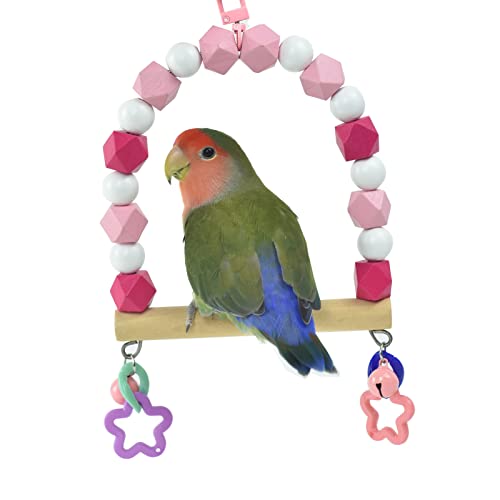 GUANLANT Bird Swing Perch, Birdcage Swing for Small Birds, Parrot Wood Stand Colorful Bead Swing with Bell, Hanging Bird Cage Toy, Parakeet Stand Climbing Toy for Lovebirds Conures Cockatiels Budgies