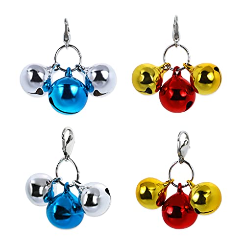 Molain 12 Bells Cat Dog Collar Bells, 4 Sets Jingle Bell for Cat Collar Dog Collar Charms Colourful Small Bells with Clasps Pet Collar Accessories Festival Party DIY Decoration (12 Bells)