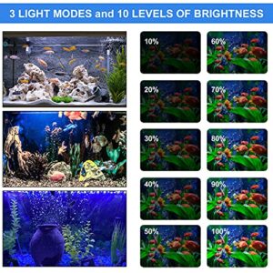 VARMHUS Submersible LED Aquarium Light,Fish Tank Light with Timer Auto On/Off Dimming Function,3 Light Modes Dimmable White-Blue,10 Brightness Levels Optional&3 Levels of timed Loop Function 7.5''