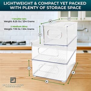 JA7 SOLUTIONS Refrigerator Organizer Bins-Set of 3 Fridge Organizer-Plastic Storage Bin-Stackable Storage Bins - for Kitchen Organization, and Pantry Organization