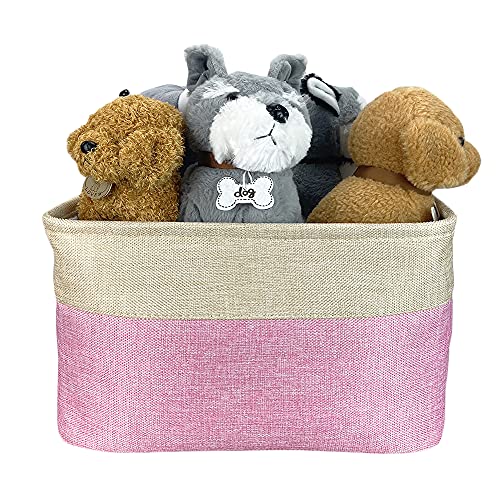 MALIHONG Personalized Foldable Storage Basket with Cute Dog Yorkie Collapsible Sturdy Fabric Pet Toys Storage Bin Cube with Handles for Organizing Shelf Home Closet, Pink and White