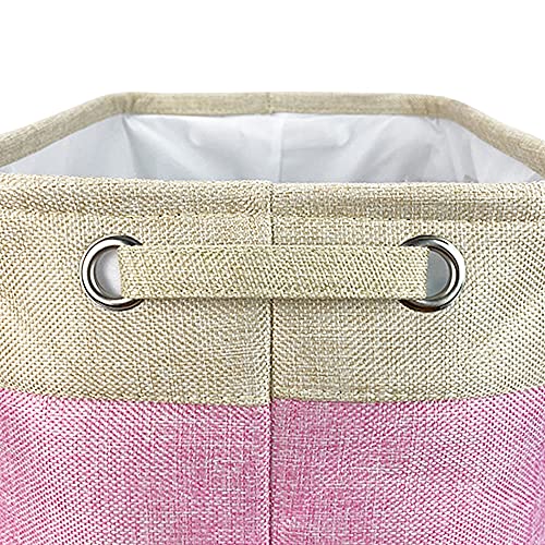 MALIHONG Personalized Foldable Storage Basket with Cute Dog Yorkie Collapsible Sturdy Fabric Pet Toys Storage Bin Cube with Handles for Organizing Shelf Home Closet, Pink and White