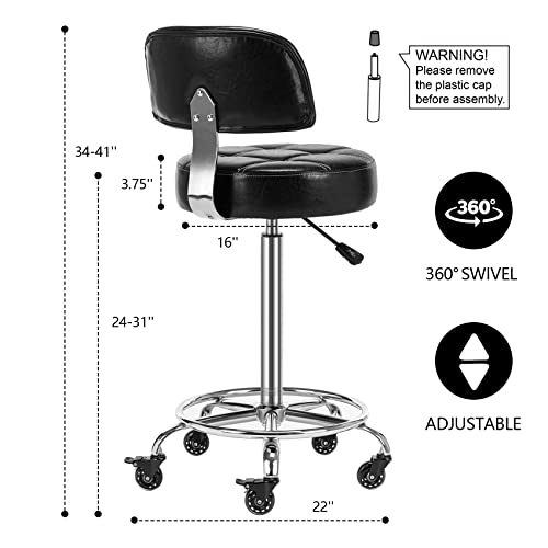 CoVibrant Lockable Stool with Back and Foot Rest Ergonomic Rolling Hydraulic Adjustable Stool for Doctor Esthetician Artist Home Small Office Desk