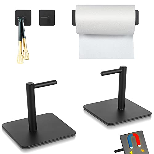 Magnetic Paper Towel Holder Black Stainless Steel Paper Tower Bar with Strong Magnetic Backing - for Kitchen, Grill, Toolbox, Garage, Shop（magnetic-1pair-black）