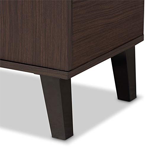 BOWERY HILL Mid-Century Modern Two-Tone Dark Brown and Grey Finished Wood 2-Door Shoe Cabinet