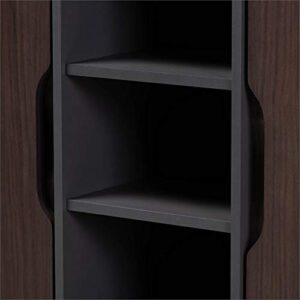 BOWERY HILL Mid-Century Modern Two-Tone Dark Brown and Grey Finished Wood 2-Door Shoe Cabinet