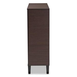 BOWERY HILL Mid-Century Modern Two-Tone Dark Brown and Grey Finished Wood 2-Door Shoe Cabinet