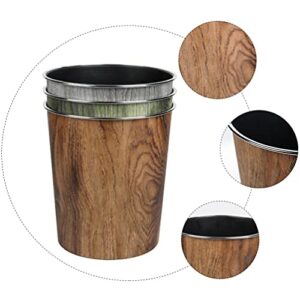 NUOBESTY Trash Can Plastic Garbage Can Retro Wood Pattern Round Wastebasket Trash Bin Waste Container for Home Kitchen Bathroom Office Random Color