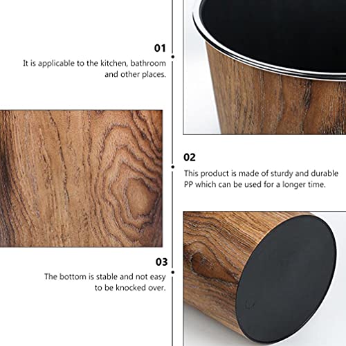 NUOBESTY Trash Can Plastic Garbage Can Retro Wood Pattern Round Wastebasket Trash Bin Waste Container for Home Kitchen Bathroom Office Random Color