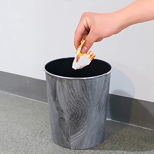 NUOBESTY Trash Can Plastic Garbage Can Retro Wood Pattern Round Wastebasket Trash Bin Waste Container for Home Kitchen Bathroom Office Random Color