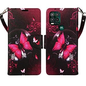 Zase Moto G Stylus 5G Wallet Phone Case for Women Pouch PU Leather Flip Folio Cute Design Cover w/Kickstand ID Card Slot Wrist Strap Compatible with Motorola G Stylus 5G (Hot Pink Butterfly)