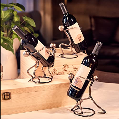 Aayla Tabletop Wine Rack –Metallic Silver Freestanding Countertop Figurine Wine Bottle Holder, Unique Wine Gifts and Accessories for Wine Lovers (Single)