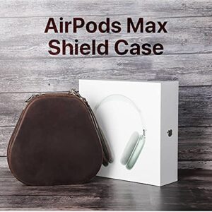 Genuine Leather Case for Airpods Max,Hiram Crazy Horse Cowhide Leather Portable Travel Case for Airpods Max,Headphone Cases for AirPods Max Carrying Case(Coffee)