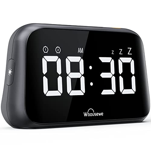 Digital Alarm Clock Whousewe LED Bedside Clock with 6 Level Brightness, Adjustable Volume with 5 Alarm Sound, Loud Dual Alarm with Large Display for Bedroom Office