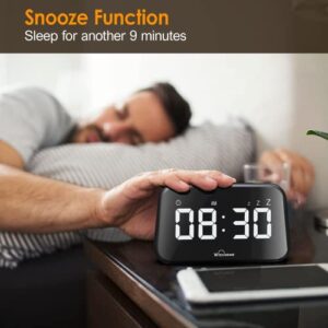 Digital Alarm Clock Whousewe LED Bedside Clock with 6 Level Brightness, Adjustable Volume with 5 Alarm Sound, Loud Dual Alarm with Large Display for Bedroom Office