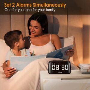 Digital Alarm Clock Whousewe LED Bedside Clock with 6 Level Brightness, Adjustable Volume with 5 Alarm Sound, Loud Dual Alarm with Large Display for Bedroom Office