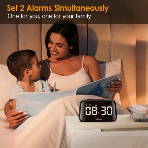 Digital Alarm Clock Whousewe LED Bedside Clock with 6 Level Brightness, Adjustable Volume with 5 Alarm Sound, Loud Dual Alarm with Large Display for Bedroom Office