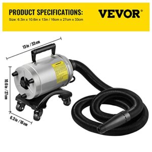 VEVOR Car Air Dryer Blower, 5.0HP Powered Temp High Velocity Car Dryer Air Blower 180 CFM 110V 5-20P (20A) plug, w/Casters & 20 Ft Flexible Hose & 2 Air Jet Nozzles for Car Wash Water Drying Machine