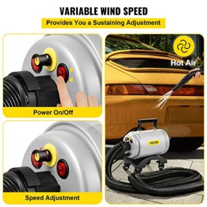 VEVOR Car Air Dryer Blower, 5.0HP Powered Temp High Velocity Car Dryer Air Blower 180 CFM 110V 5-20P (20A) plug, w/Casters & 20 Ft Flexible Hose & 2 Air Jet Nozzles for Car Wash Water Drying Machine