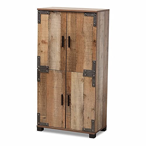 BOWERY HILL Wood 4-Door Shoe Cabinet in Rustic Brown