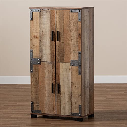 BOWERY HILL Wood 4-Door Shoe Cabinet in Rustic Brown