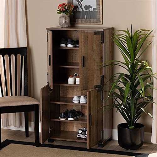 BOWERY HILL Wood 4-Door Shoe Cabinet in Rustic Brown