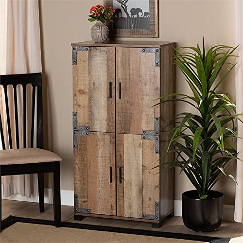 BOWERY HILL Wood 4-Door Shoe Cabinet in Rustic Brown