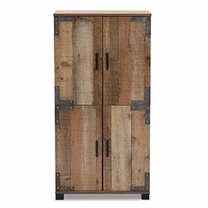 BOWERY HILL Wood 4-Door Shoe Cabinet in Rustic Brown