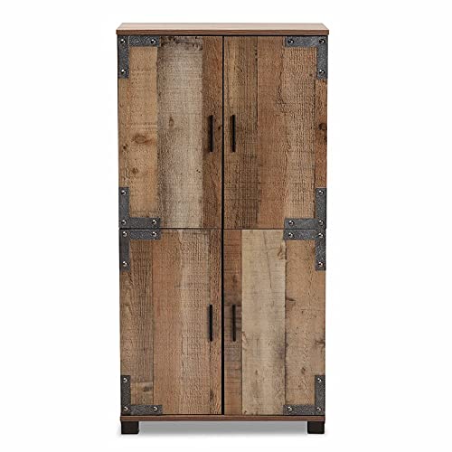 BOWERY HILL Wood 4-Door Shoe Cabinet in Rustic Brown