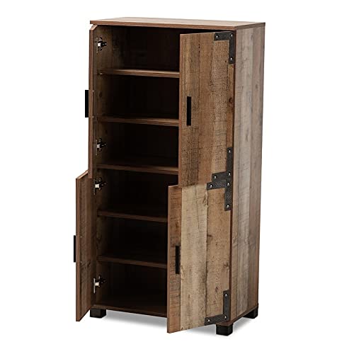 BOWERY HILL Wood 4-Door Shoe Cabinet in Rustic Brown