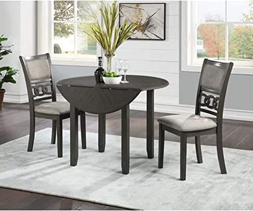 New Classic Furniture Gia Drop Leaf Dining Table with Two Chairs, 42-Inch, Gray