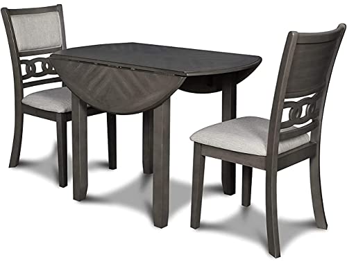 New Classic Furniture Gia Drop Leaf Dining Table with Two Chairs, 42-Inch, Gray