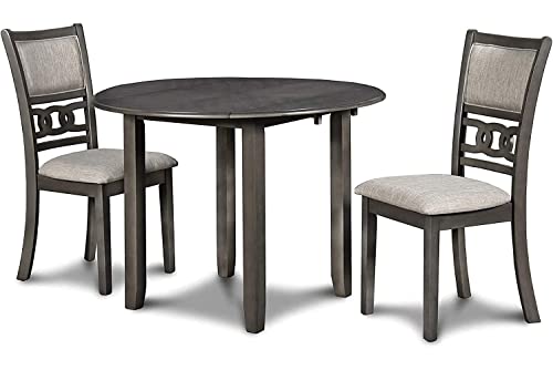 New Classic Furniture Gia Drop Leaf Dining Table with Two Chairs, 42-Inch, Gray