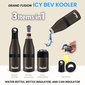 Grand Fusion Icy Bev Kooler 2.0 Insulated Bottle, 3-in-1 Thermos (Bottle Insulator, Can Insulator, and Water Bottle), Stainless Steel and Vacuum Insulated Water Bottle, Platinum