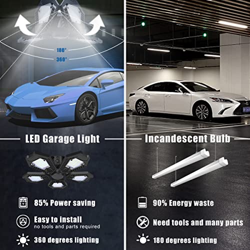 2 Pack Motion Sensor Garage Light, 150W Garage Light with Motion Sensor, 15000LM Garage Lights Ceiling Led Indoor, Ultra Bright Garage Motion Light with 5 Adjustable Panels for Attic, Basement