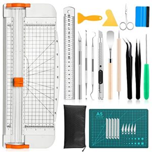 famomatk 27pcs craft weeding tools for vinyl kit,utility knife vinyl weeding tool set with 12inch paper cutter trimmer for scrapbooking,silhouettes,cameos,diy art crafting,cutting,splicing,cardstock