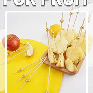 Gold Pearl Cocktail Picks, 200 Pcs Reusable Toothpicks for Appetizers, 4.7 Inch Handmade Bamboo Skewers for Party