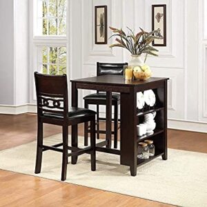 New Classic Furniture Gia Counter Table with Two Chairs and Storage Shelf, 30-Inch, Ebony