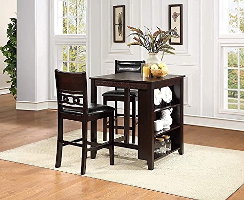 New Classic Furniture Gia Counter Table with Two Chairs and Storage Shelf, 30-Inch, Ebony