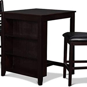 New Classic Furniture Gia Counter Table with Two Chairs and Storage Shelf, 30-Inch, Ebony