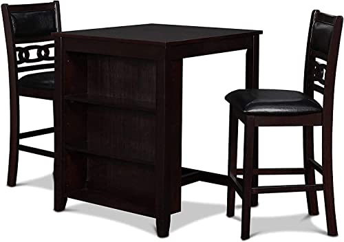 New Classic Furniture Gia Counter Table with Two Chairs and Storage Shelf, 30-Inch, Ebony