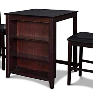 New Classic Furniture Gia Counter Table with Two Chairs and Storage Shelf, 30-Inch, Ebony