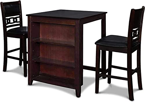 New Classic Furniture Gia Counter Table with Two Chairs and Storage Shelf, 30-Inch, Ebony